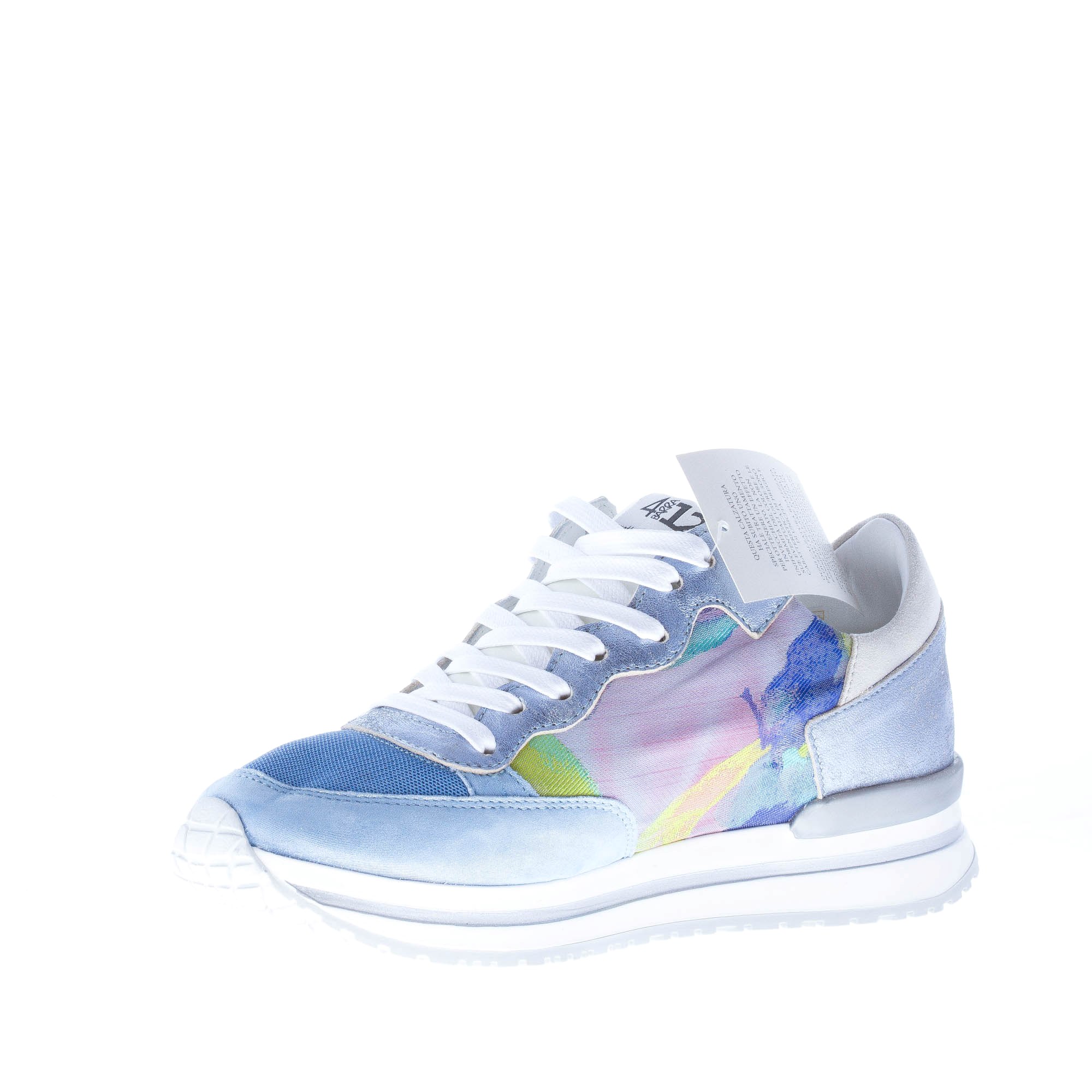 QUATTROBARRADODICI women shoes Blue suede and fabric sneakers with ...