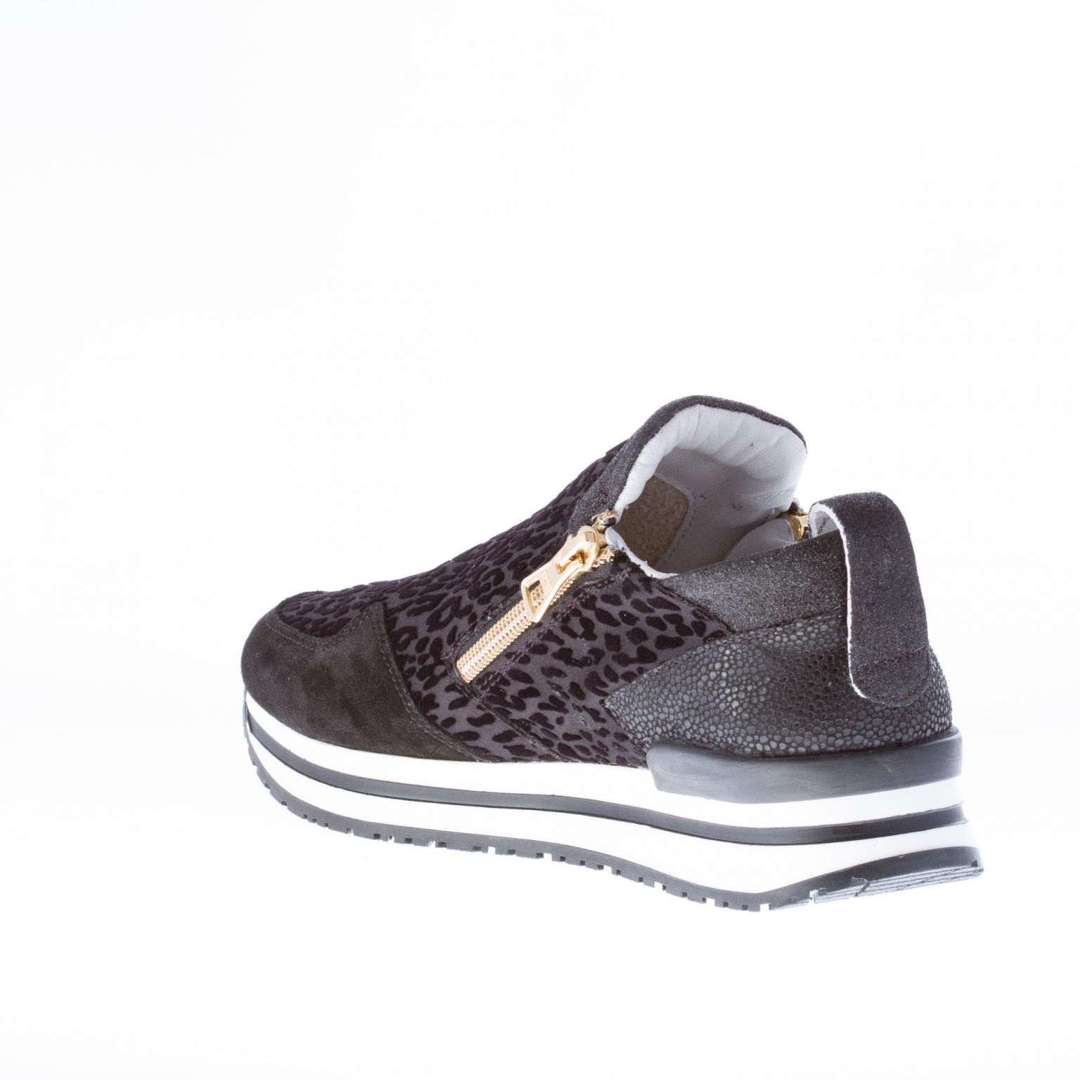 QUATTROBARRADODICI donna slip on sneaker con zip in tessuto NERO stampa ...