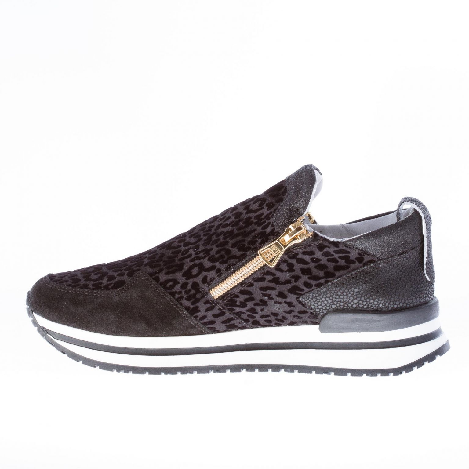QUATTROBARRADODICI donna slip on sneaker con zip in tessuto NERO stampa ...